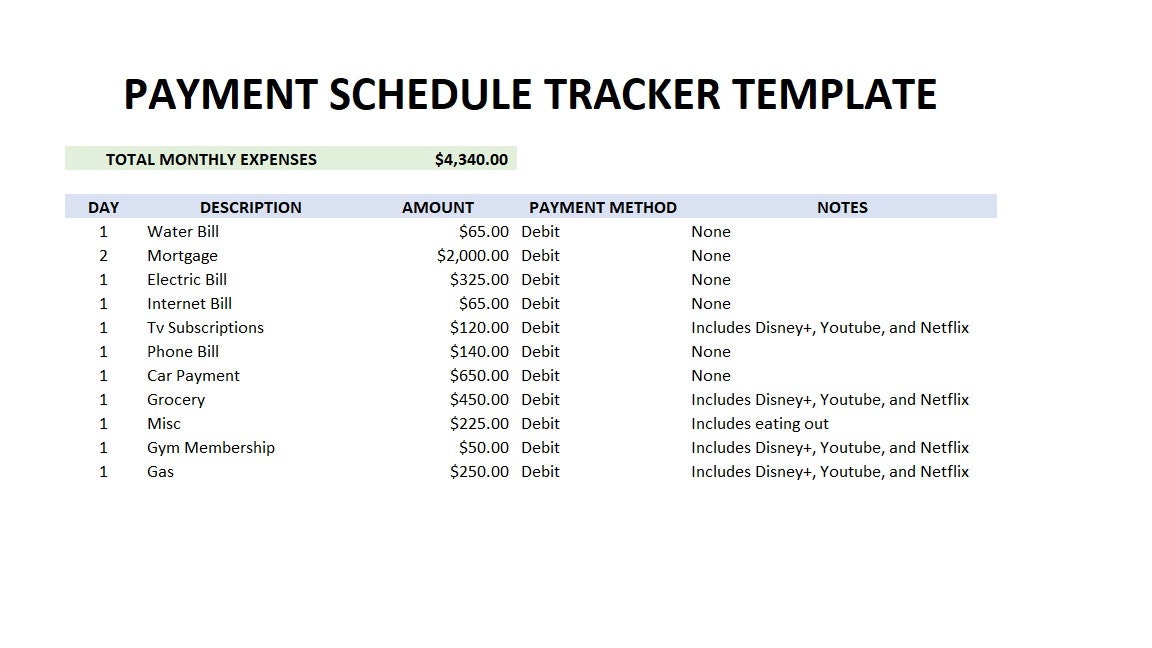 Editable Payment Schedule Tracker Template, Payment Schedule Tracker ...