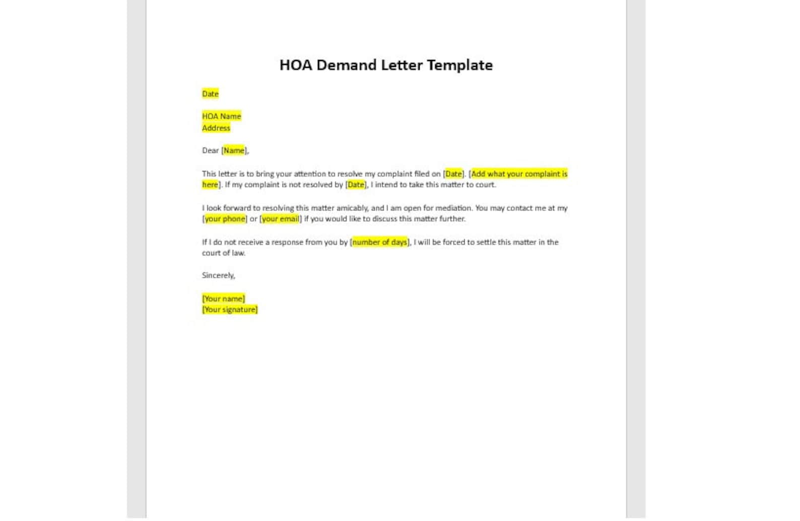 Editable HOA Demand Letter Template, Demand Letter Template, Demand ...