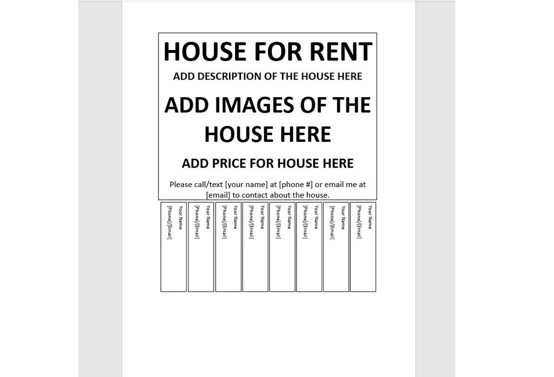 Editable House for Rent Tear-off Flyer, Tear-off Flyer Template, House for Rent Advertisement ...
