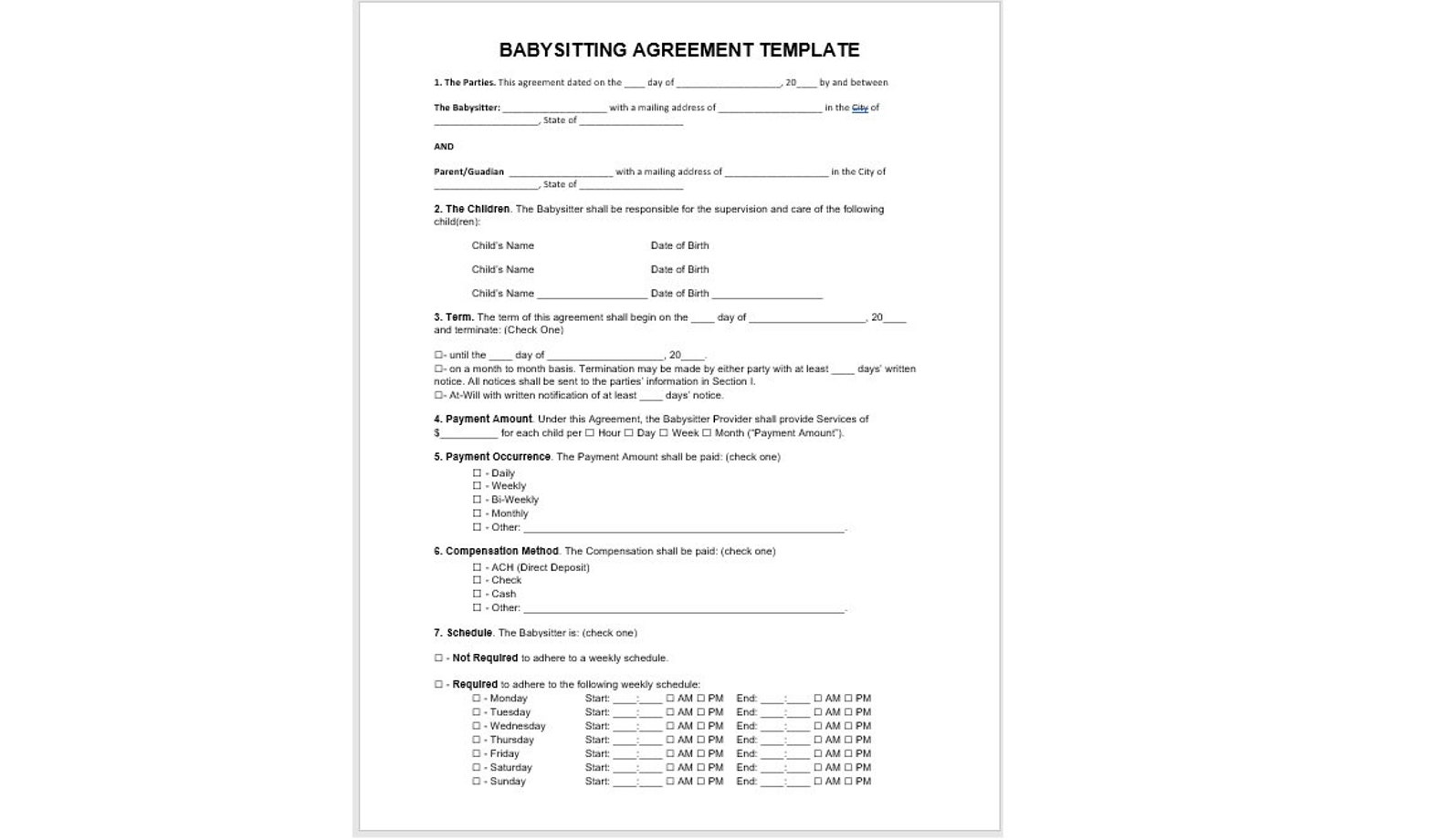 Editable Babysitting Agreement, Babysitting Agreement, Babysitting ...