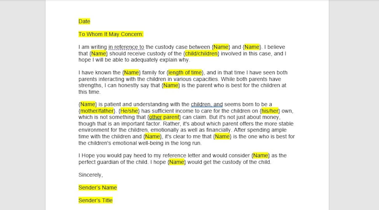 Character Reference Letter for Custody, Child Custody Letter, Character ...