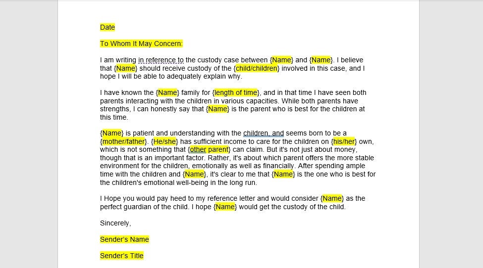 Character Reference Letter For Custody Child Custody Letter Etsy Finland