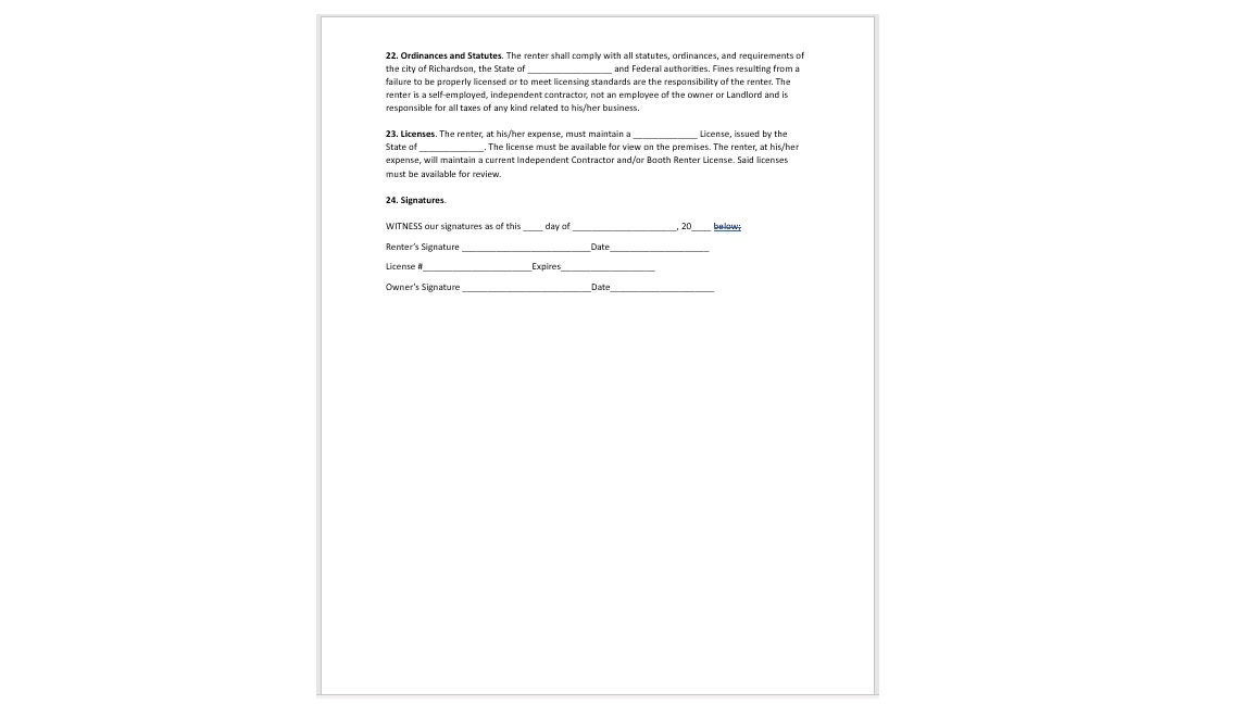 Salon Booth Rental Agreement, Salon Booth Rental Agreement Template ...