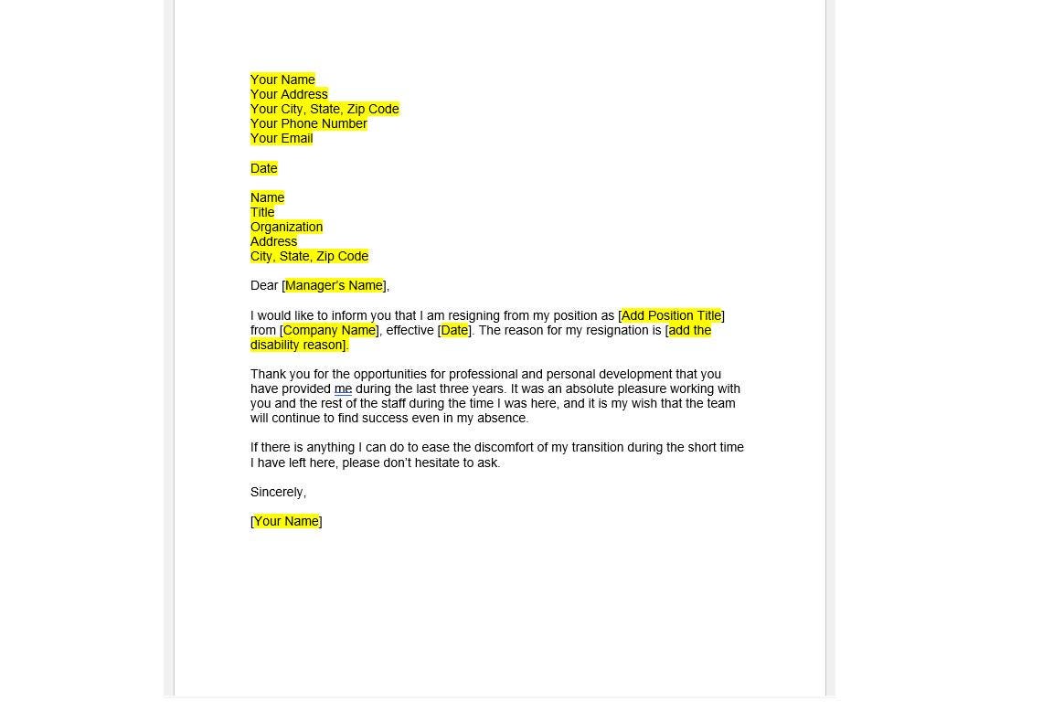 Disable Resignation Letter Template, Resignation Letter, Resignation ...