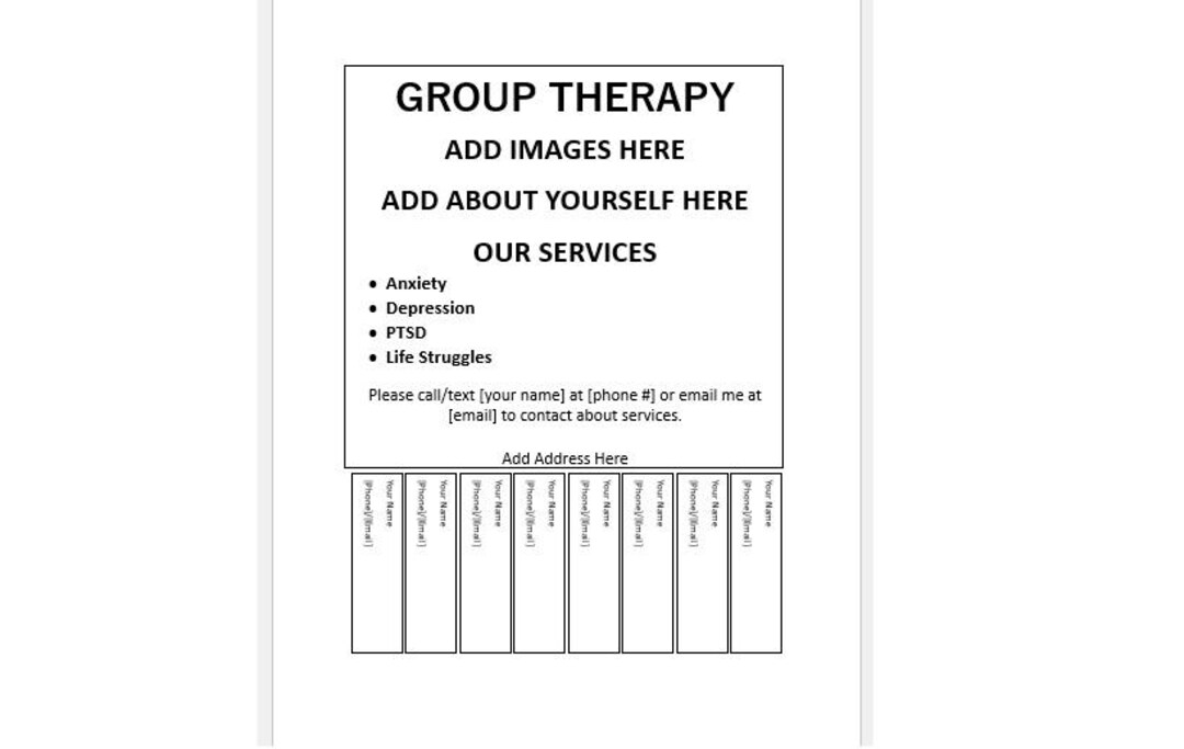 Editable Group Therapy Tear-off Flyer, Group Therapy Services Ad, Tear ...