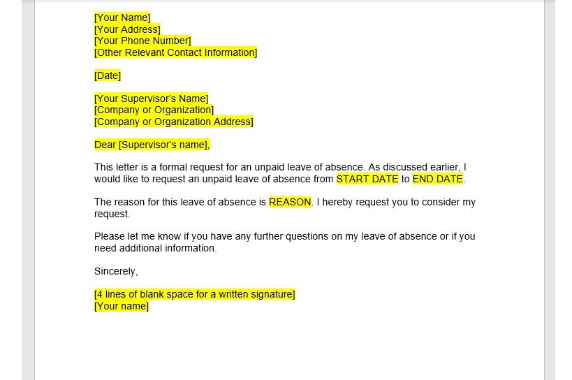 Leave of Absence Request Letter, Leave of Absence Request, Leave of ...