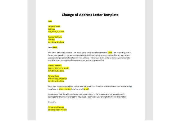 Letter Format Of Change Of Address Request Letter Format For Change Of
