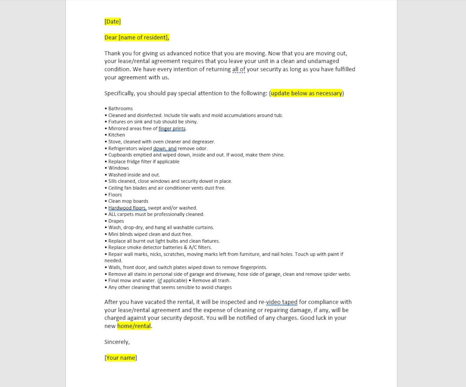 Landlord Move Out Reminder Letter Template, Move Out Letter, Move Out ...