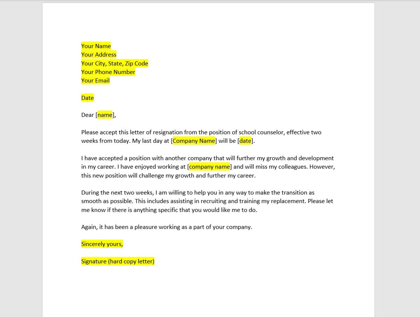 School Counselor Resignation Letter, School Counselor Letter, School ...