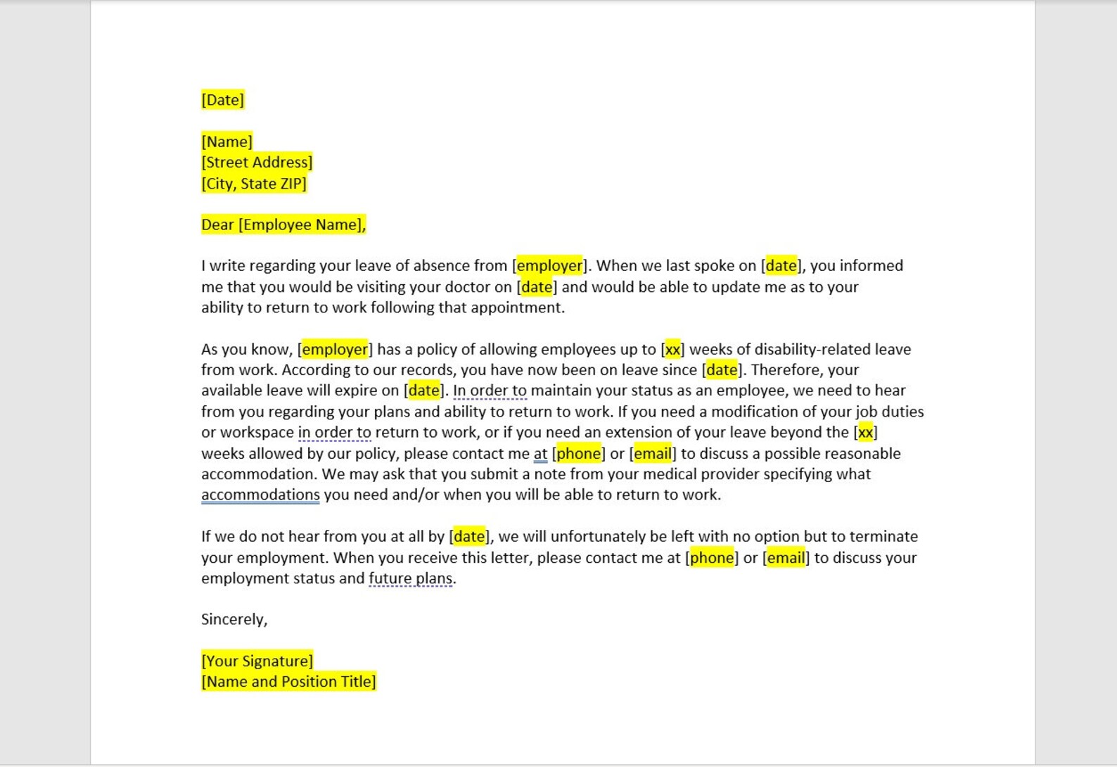 Letter to Employee on Leave, Letter to Employee on Leave Template ...