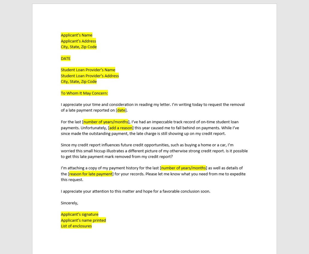 Student Loan Goodwill Letter Template Student Loan Goodwill Etsy