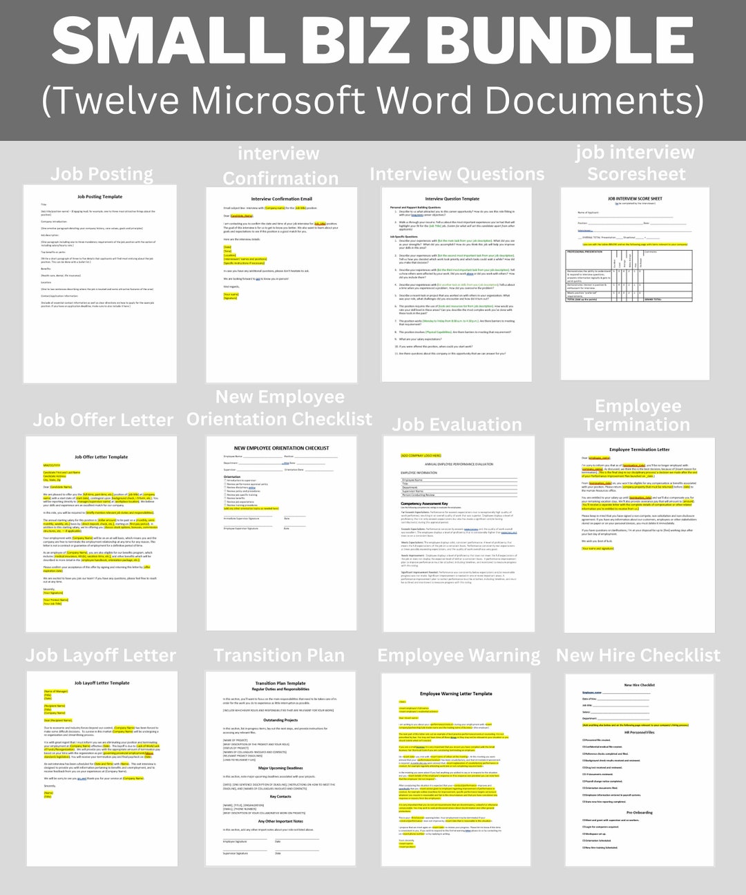 Set of 12 Business Template Bundle, Small Biz Forms Bundle, Small ...