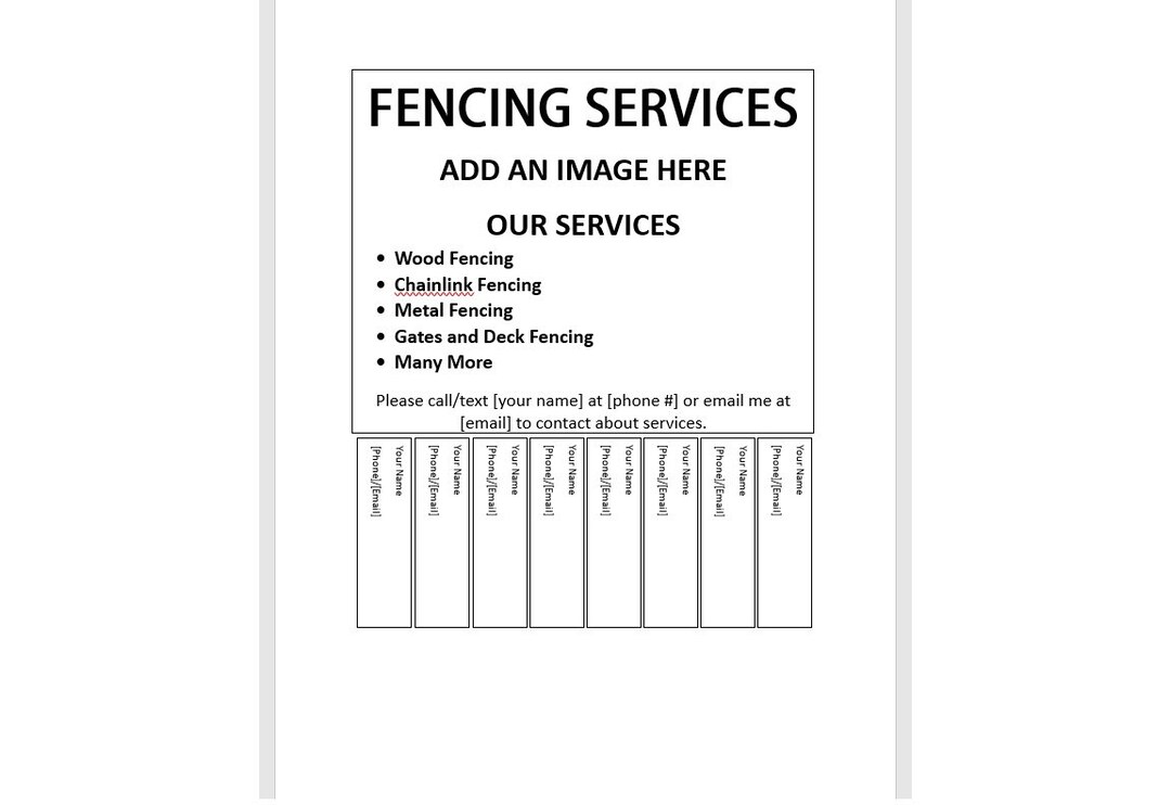 Editable Fencing Services Tear-off Flyer, Fencing Services Ad, Tear-off ...