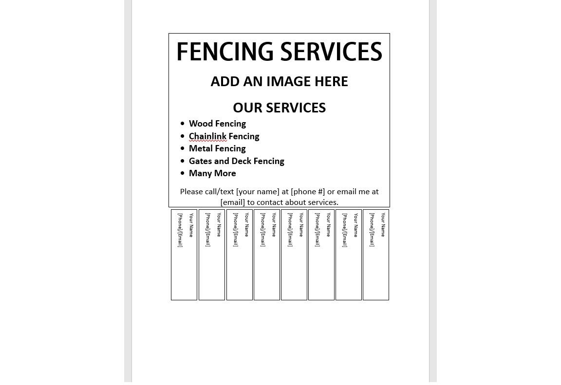 Editable Fencing Services Tear-off Flyer, Fencing Services Ad, Tear-off ...