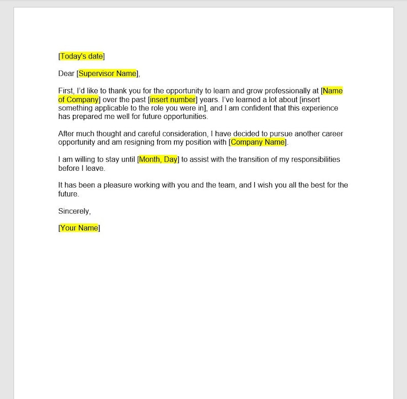 Resignation Letter Template, Resignation Letter, Resignation Template ...