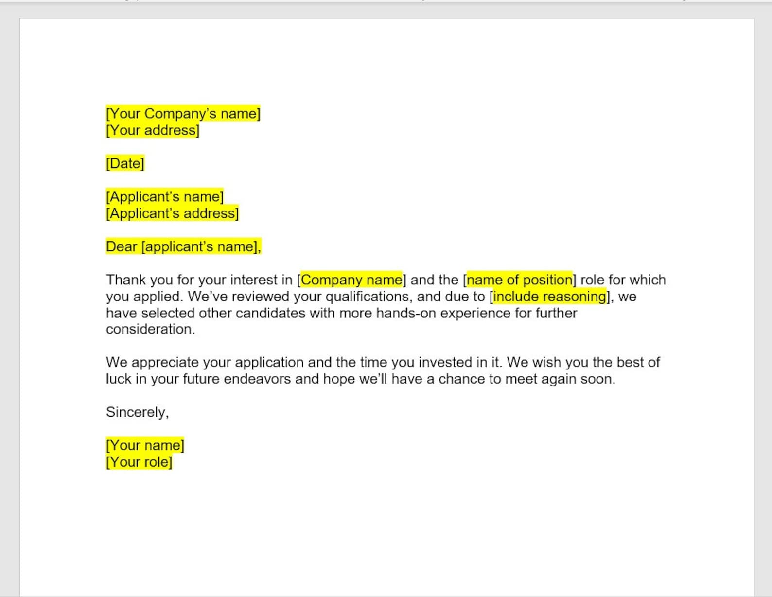 Interview Rejection Letter Template, Interview Rejection Letter ...