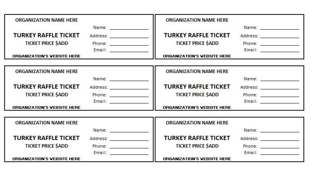 Editable Turkey Raffle Ticket, Turkey Raffle, Enter to Win Printable ...