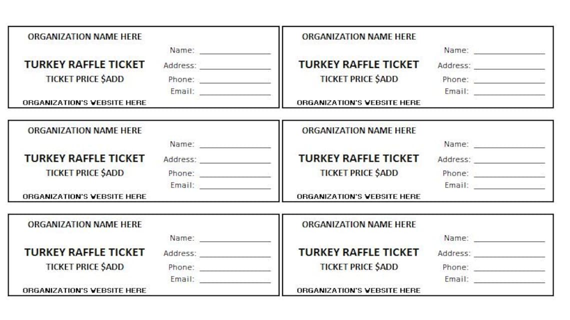 Editable Turkey Raffle Ticket, Turkey Raffle, Enter to Win Printable ...