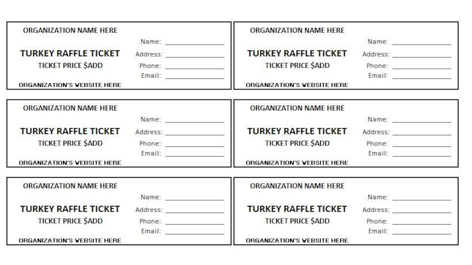 Editable Turkey Raffle Ticket, Turkey Raffle, Enter to Win Printable ...
