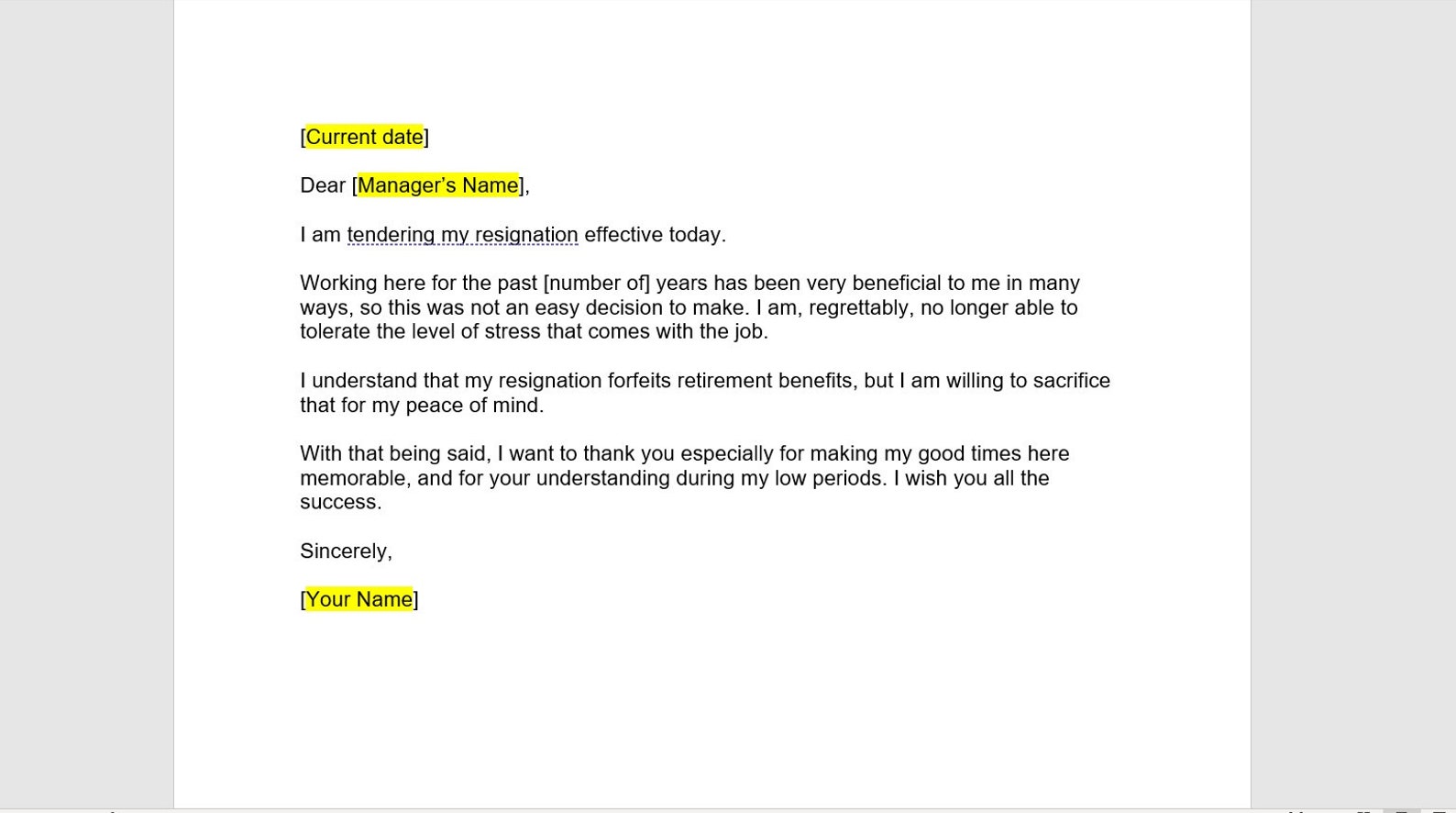 Last Minute Resignation Letter Template, Resignation Letter ...