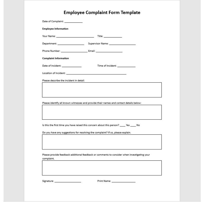 Employee Complaint Form - Etsy