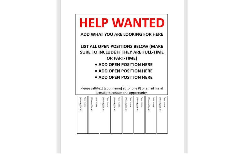 Editable Help Wanted Tear-off Flyer, Tear-off Flyer Template, Help ...