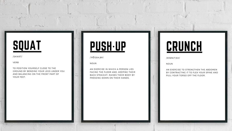 Set of 3 Gym Prints Definition Print, Gym Wall Art, Motivational Print ...