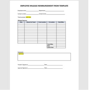 Employee Mileage Reimbursement Form - Etsy