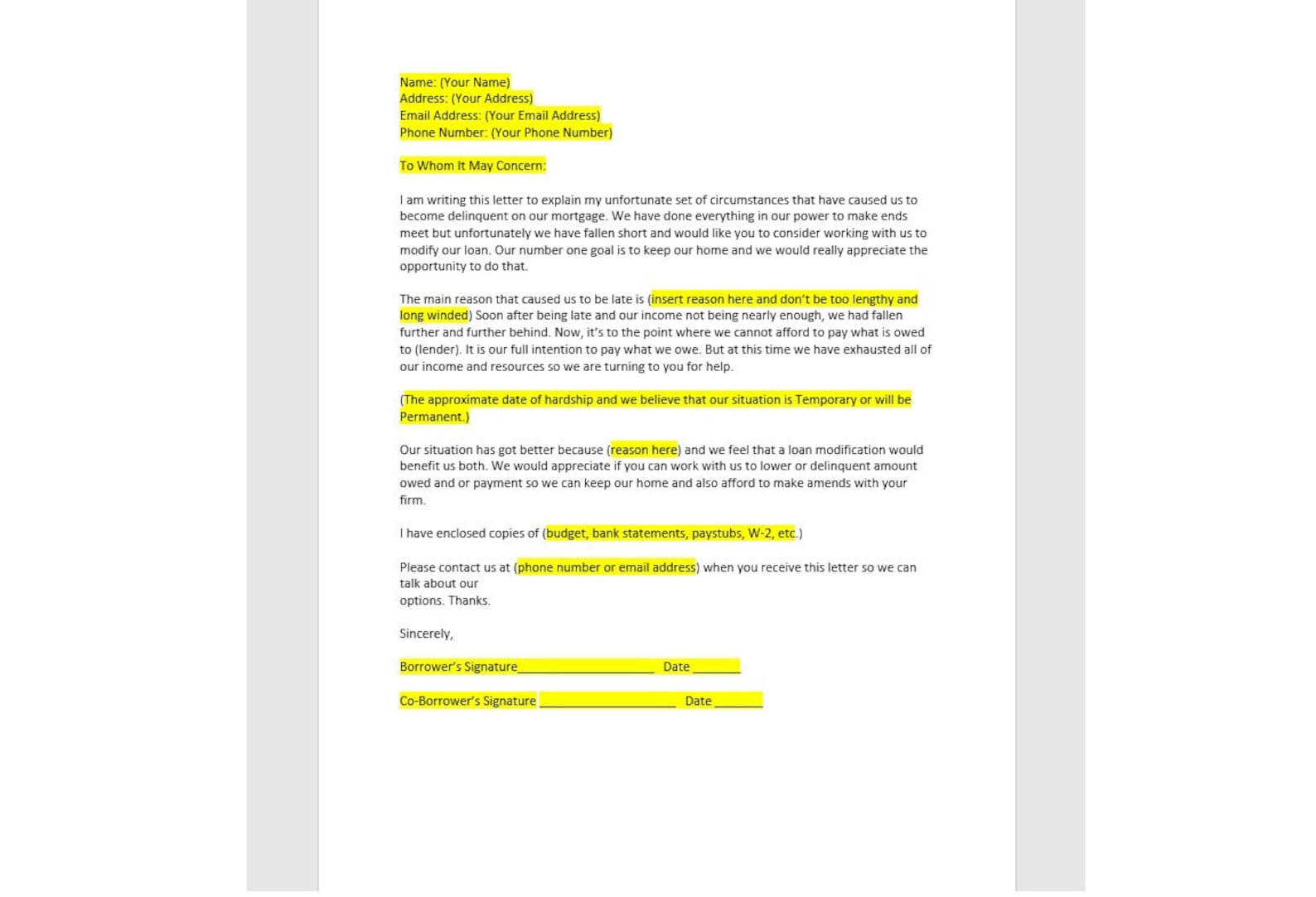 Mortgage Loan Hardship Request Letter Template, Mortgage Loan Hardship ...