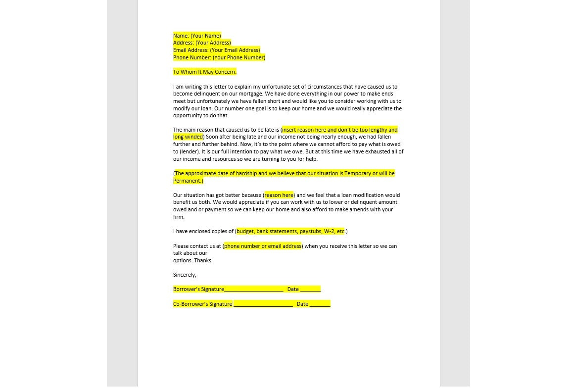 Mortgage Loan Hardship Request Letter Template, Mortgage Loan Hardship ...