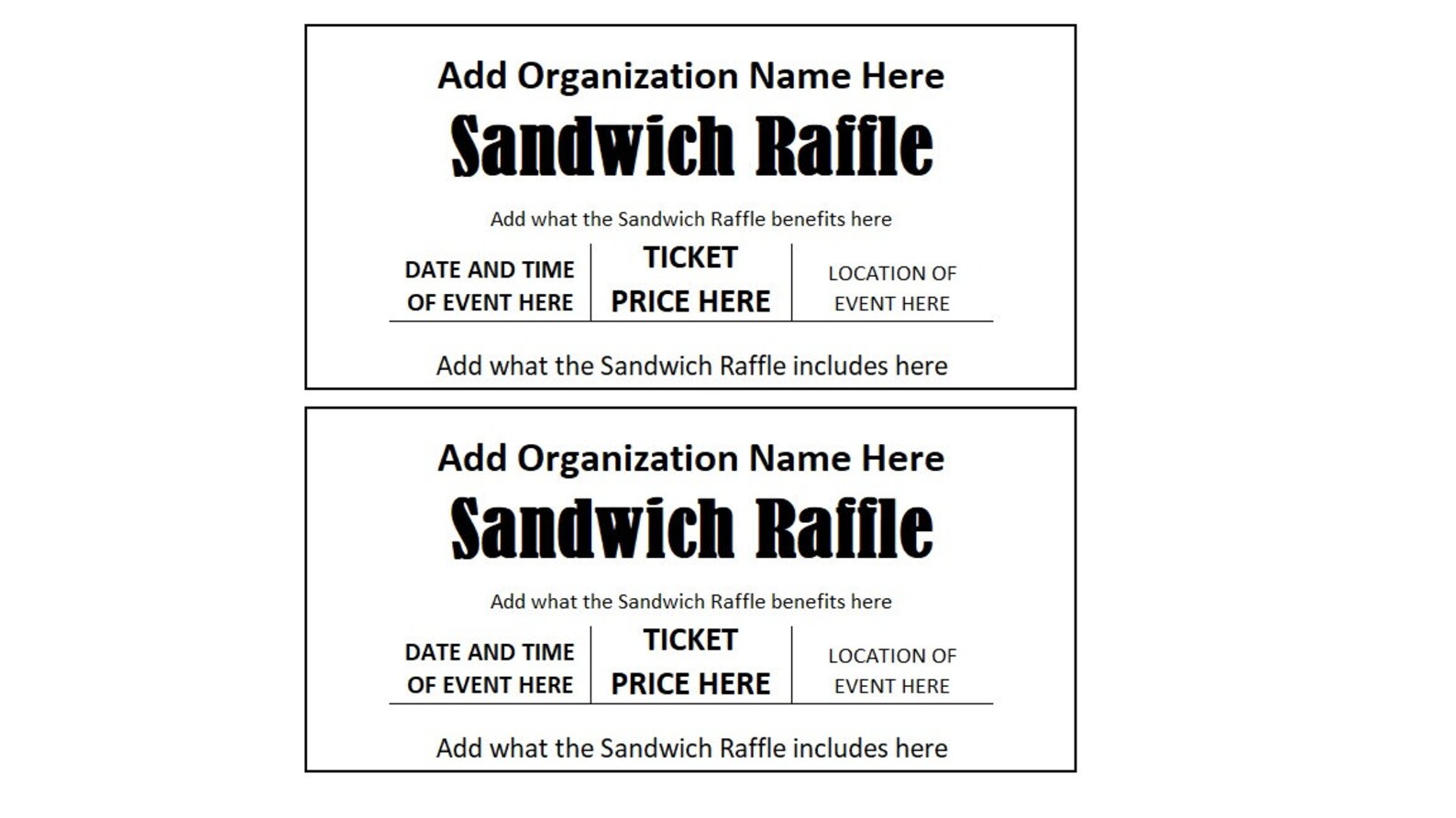 Editable Sandwich Raffle Ticket, Sandwich Raffle Fundraiser Ticket ...