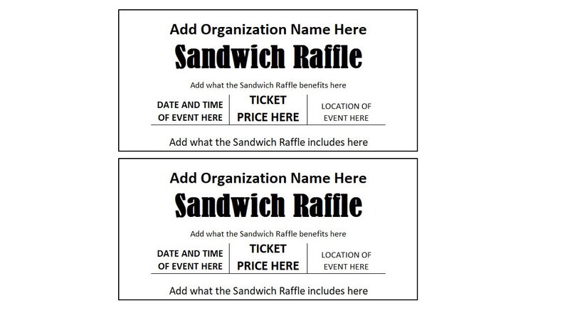 Editable Sandwich Raffle Ticket, Sandwich Raffle Fundraiser Ticket ...