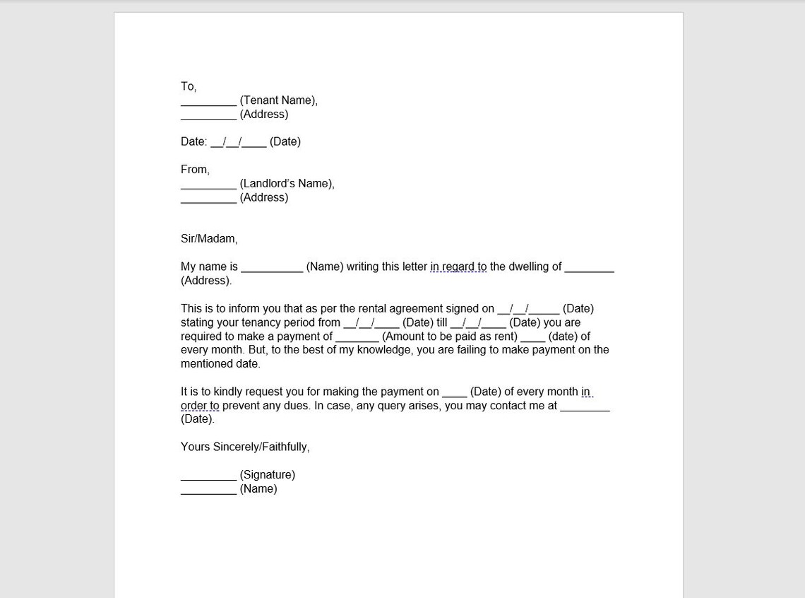 Late Rent Letter Template Late Rent Letter Resignation - Etsy