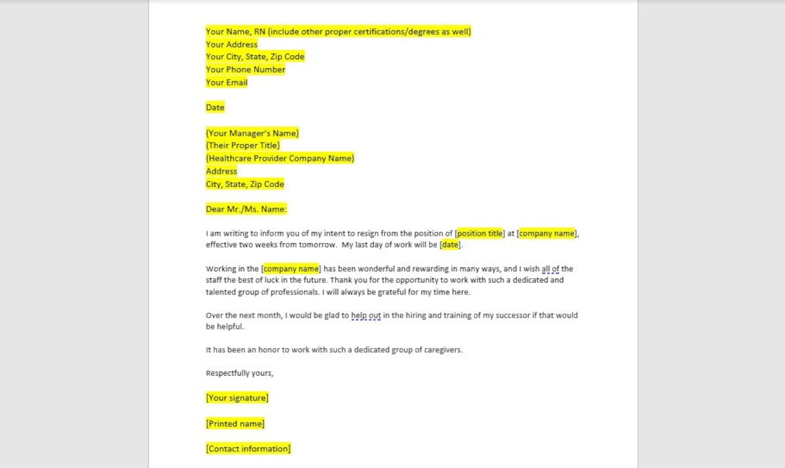 Registered Nurse Resignation, RN Nurse Resignation Letter, Nurse Letter ...