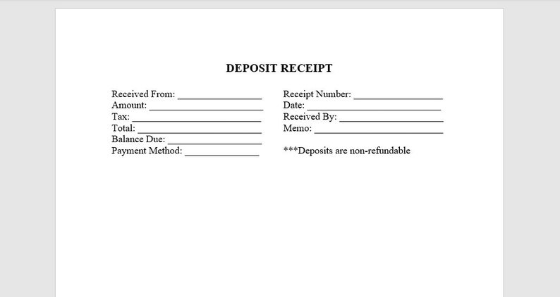 Deposit Receipt Form Template, Deposit Receipt Form, Security Deposit ...