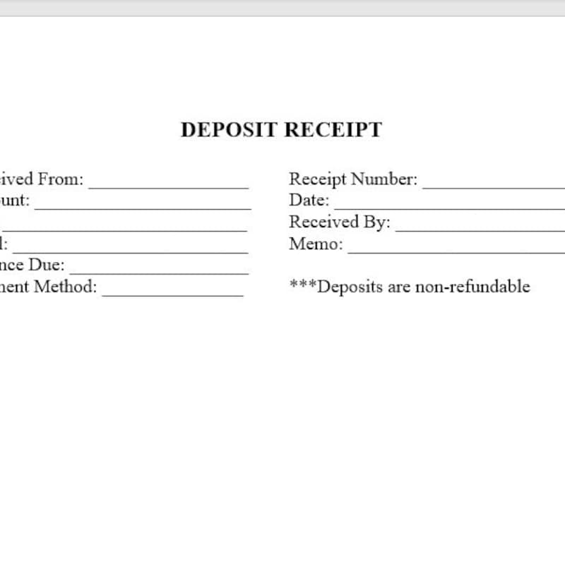 Deposit Receipt Form - Etsy