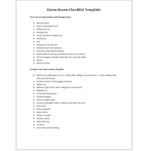 Editable Dorm Room Checklist, First Dorm Room Checklist, College Dorm ...