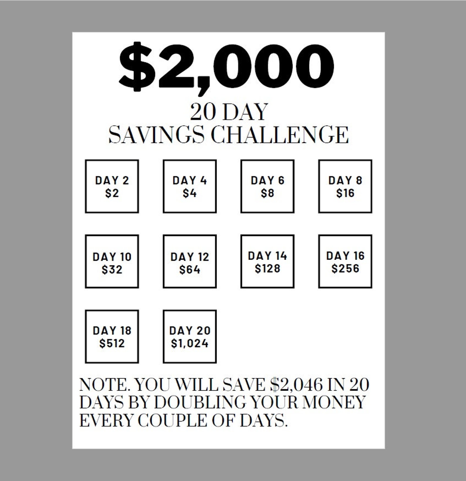20 Day Savings Challenge, Save 2000 in 20 Days, Savings Planner ... 20 Day Savings Challenge, Save 2000 in 20 Days, Savings Planner ...