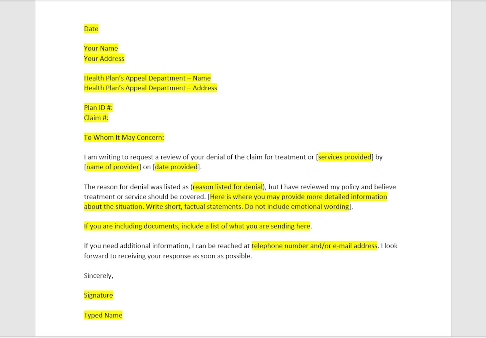 Health Insurance Appeal Letter Template, Health Insurance Appeal Letter ...