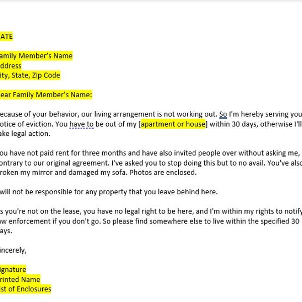 Family Member Eviction Notice - Etsy