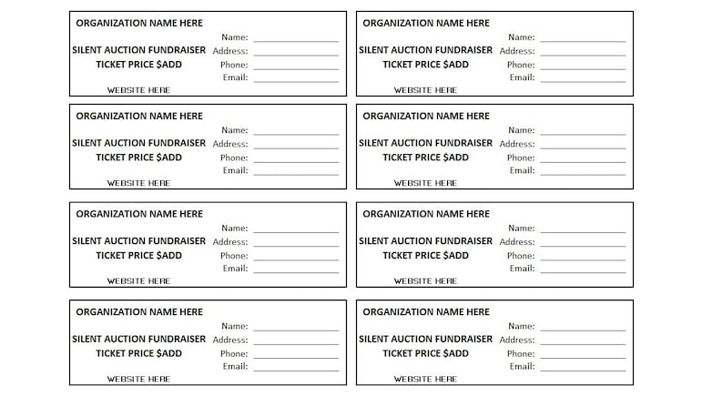 Silent Auction Printable Funraiser Ticket, Editable Silent Auction ...
