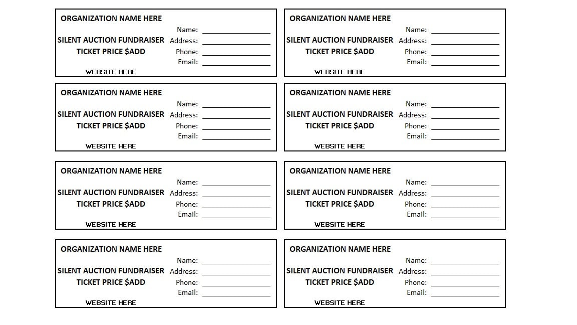 Silent Auction Printable Funraiser Ticket, Editable Silent Auction ...