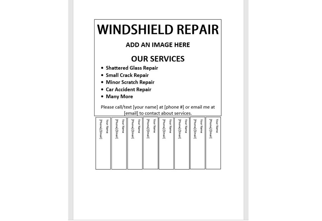 Editable Windshield Repair Tear-off Flyer, Windshield Repair Ad, Tear ...