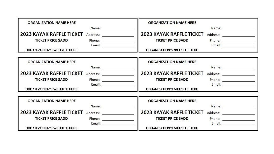 Editable Kayak Raffle Ticket, Kayak Raffle, Enter to Win Printable ...