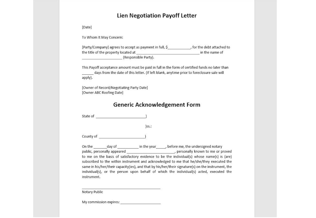 Lien Negotiation, Lien Negotiation Payoff Letter, Lien Negotiation Payoff Letter Template, Word ...