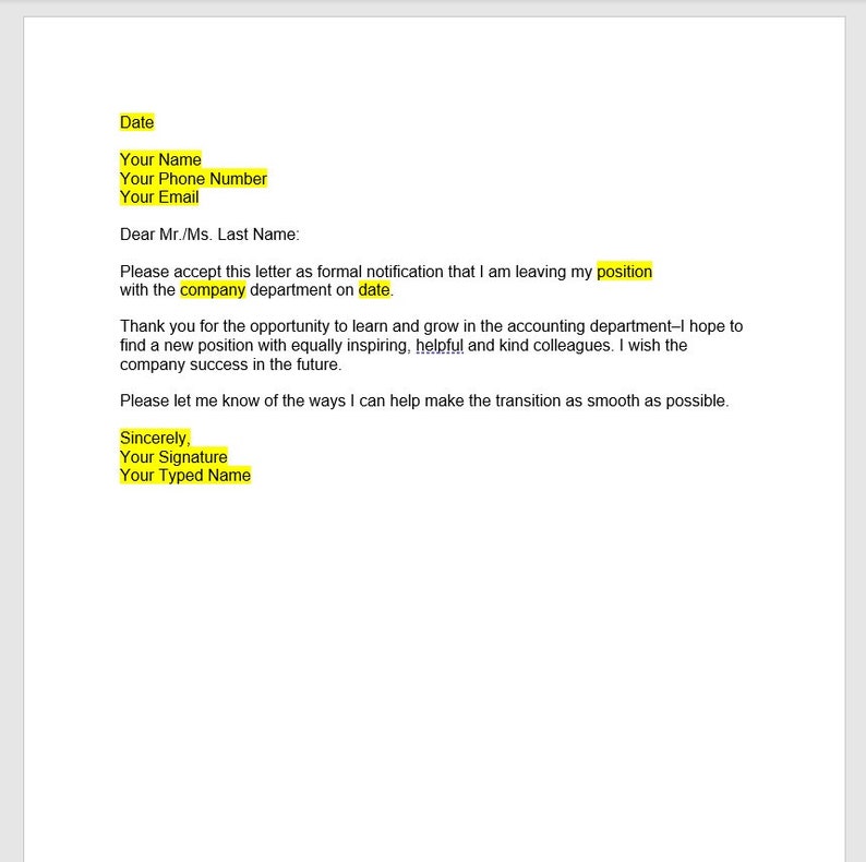 Resignation Letter Template, Resignation Letter, Resignation Template ...
