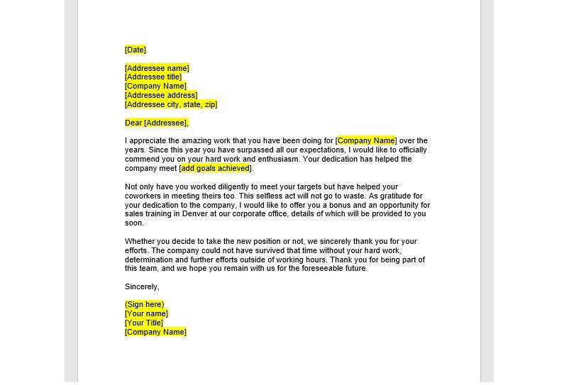 Commendation Letter Template Commendation Letter Commendation