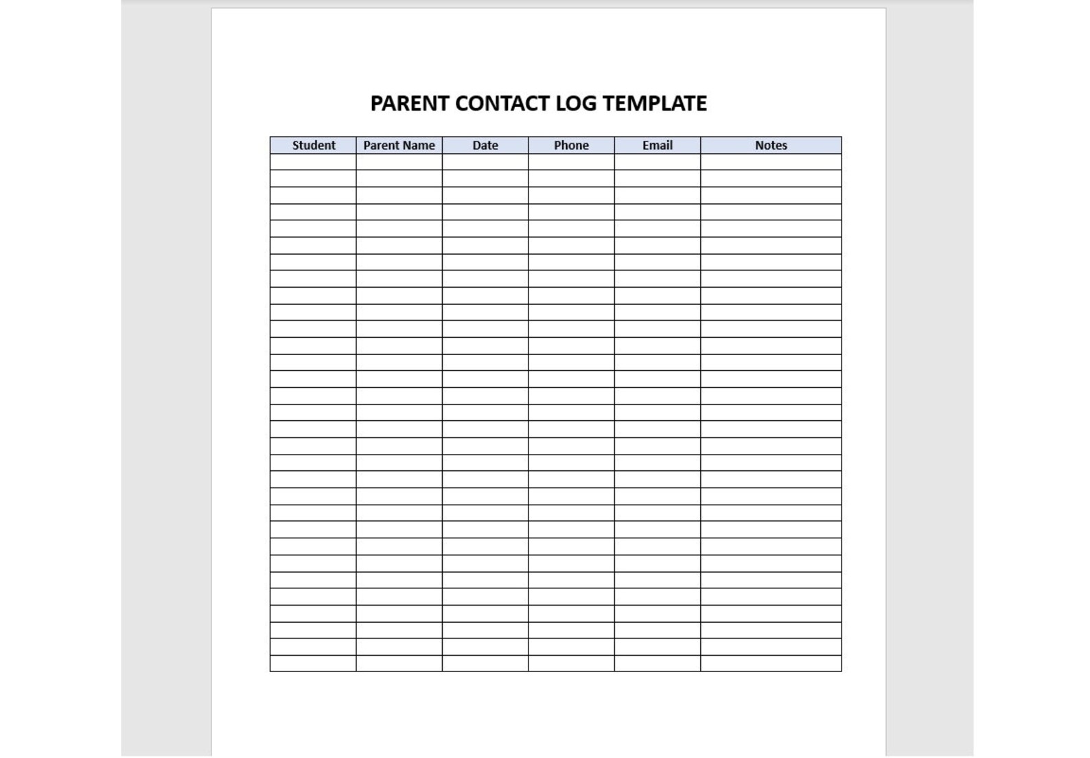 Editable Parent Contact Documentation Template, Contact Documentation ...