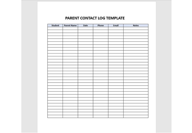 Editable Parent Contact Documentation Template, Contact Documentation ...