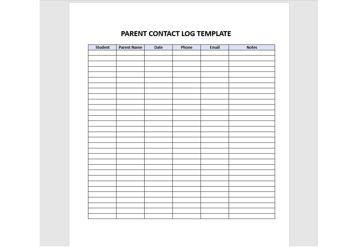 Editable Parent Contact Documentation Template, Contact Documentation ...